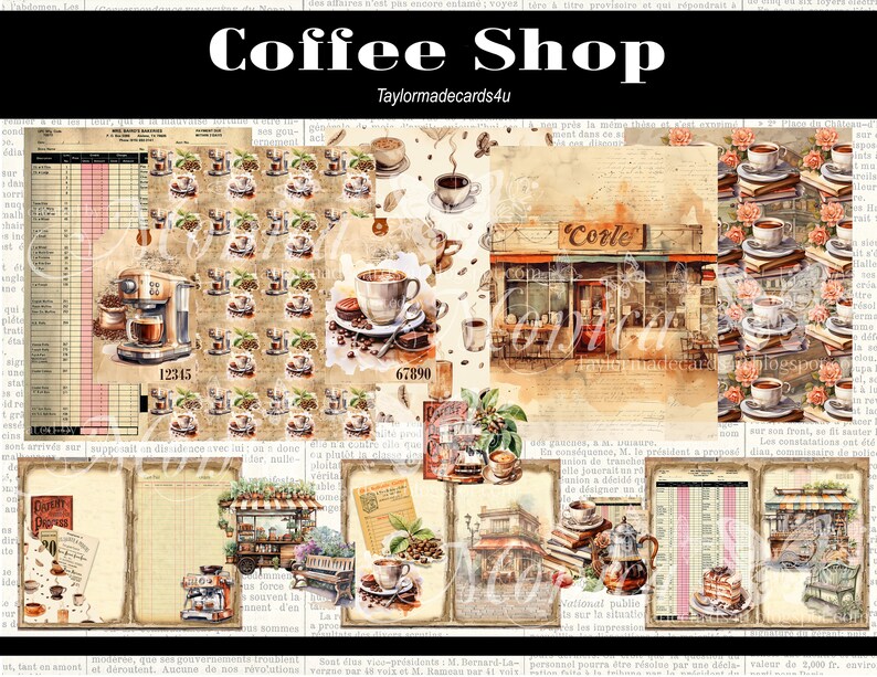 Vintage Coffee Shop, Digital Ephemera, Printable Ephemera, Junk Journal ...