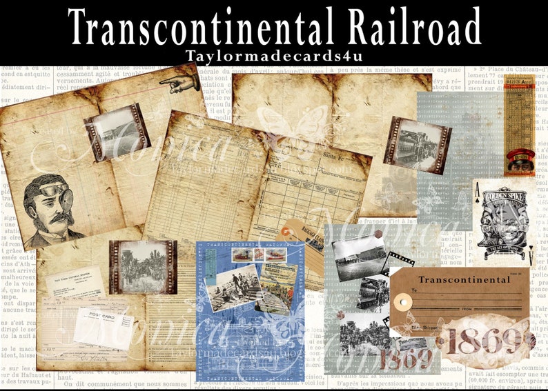 Transcontinental Railroad Kit, Vintage Train Ephemera, Junk Journal ...