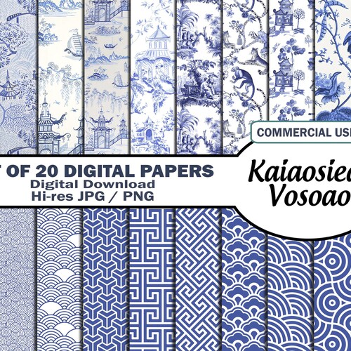 Chinoiserie Digital Paper Chinese Patterns Red & White - Etsy