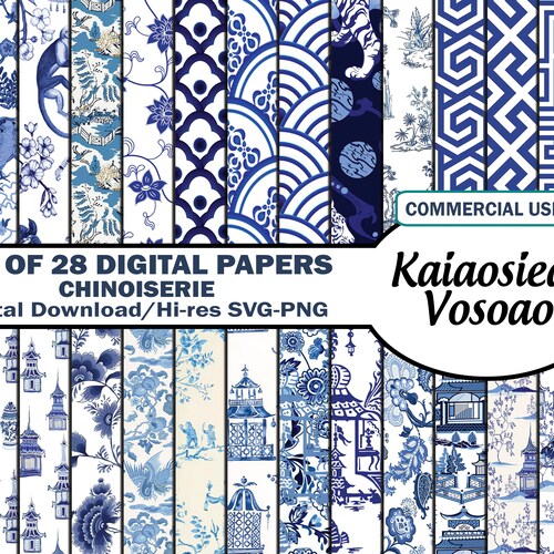 Chinoiserie Digital Paper Chinese Patterns Blue & White - Etsy
