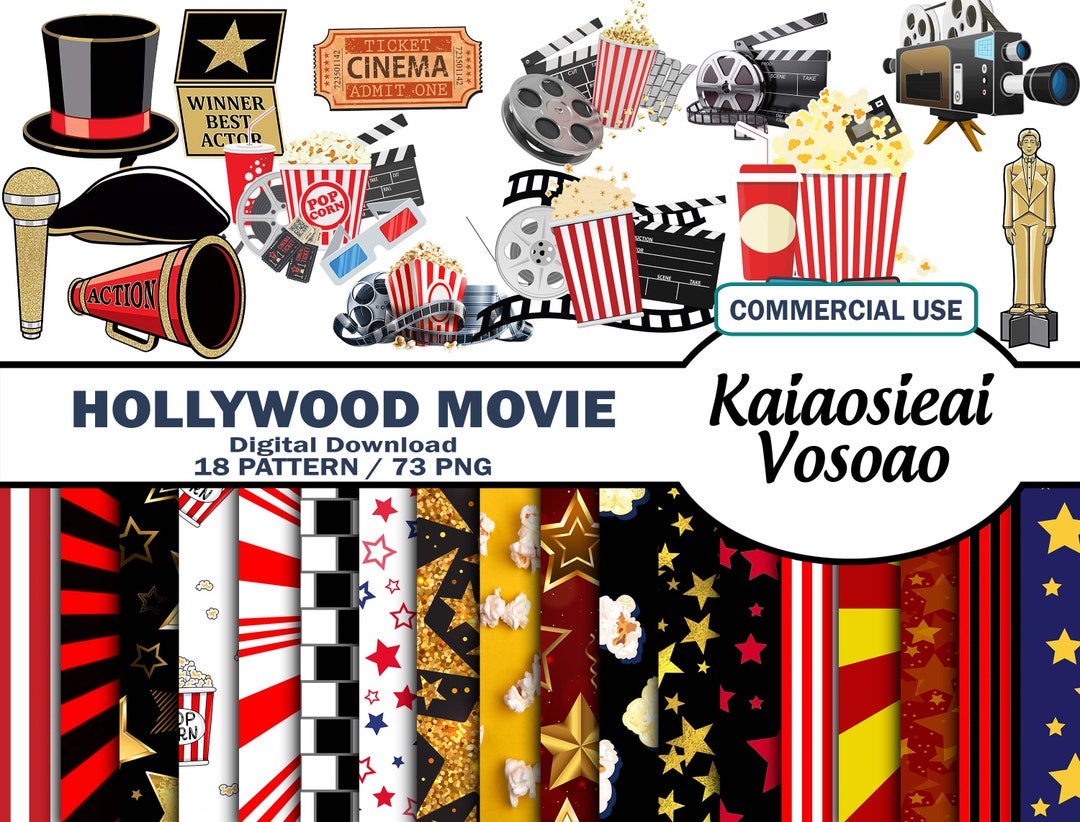 Set of 18 Pattern Hollywood Movie Night Digital Paperinstant - Etsy UK