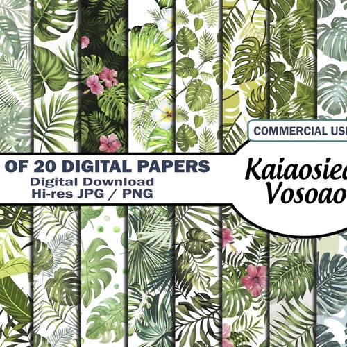 Tropical Leaves Digital Paper Exotic Digital Paper Palm Colors - Etsy