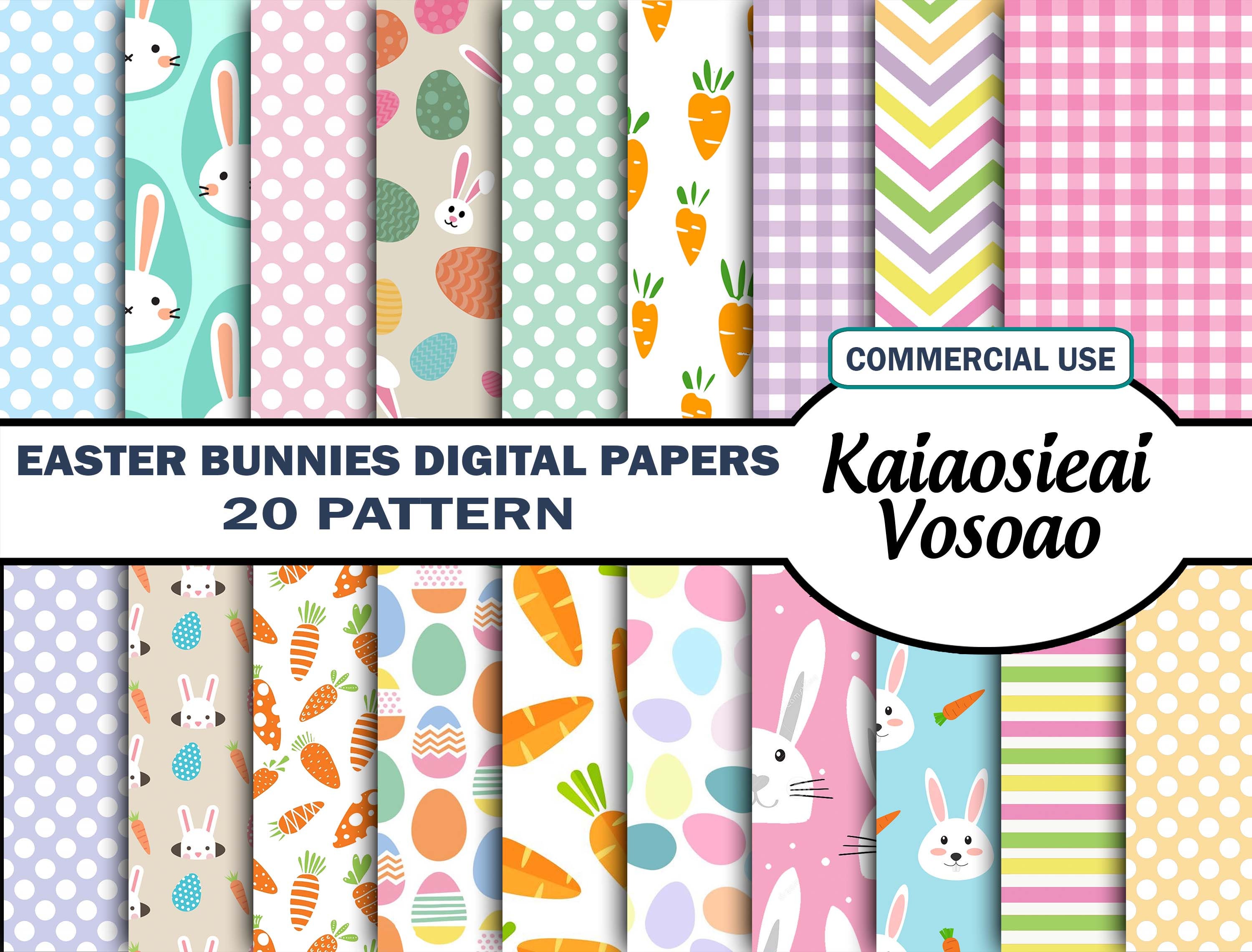 Art & Collectibles Clip Art Bunny Paper Set Of 20 Pattern Easter ...