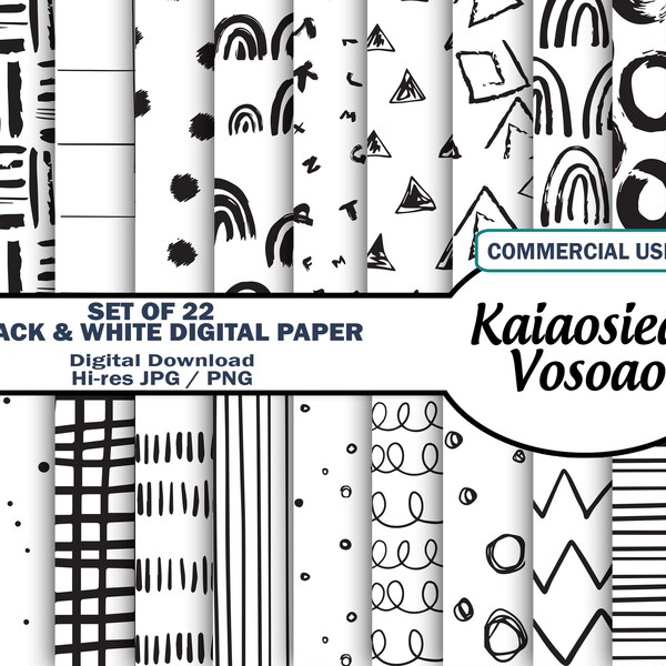 Black and White Digital Papers - Etsy