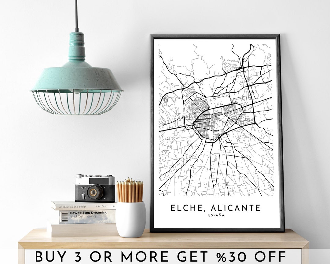 ELCHE City Map PRINTABLE Black and White Wall Art Poster Modern ...