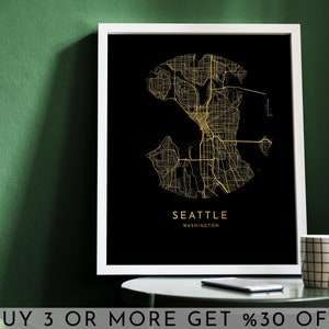 SEATTLE City Map PRINTABLE Gold Foil Circle Wall Art Poster Modern ...