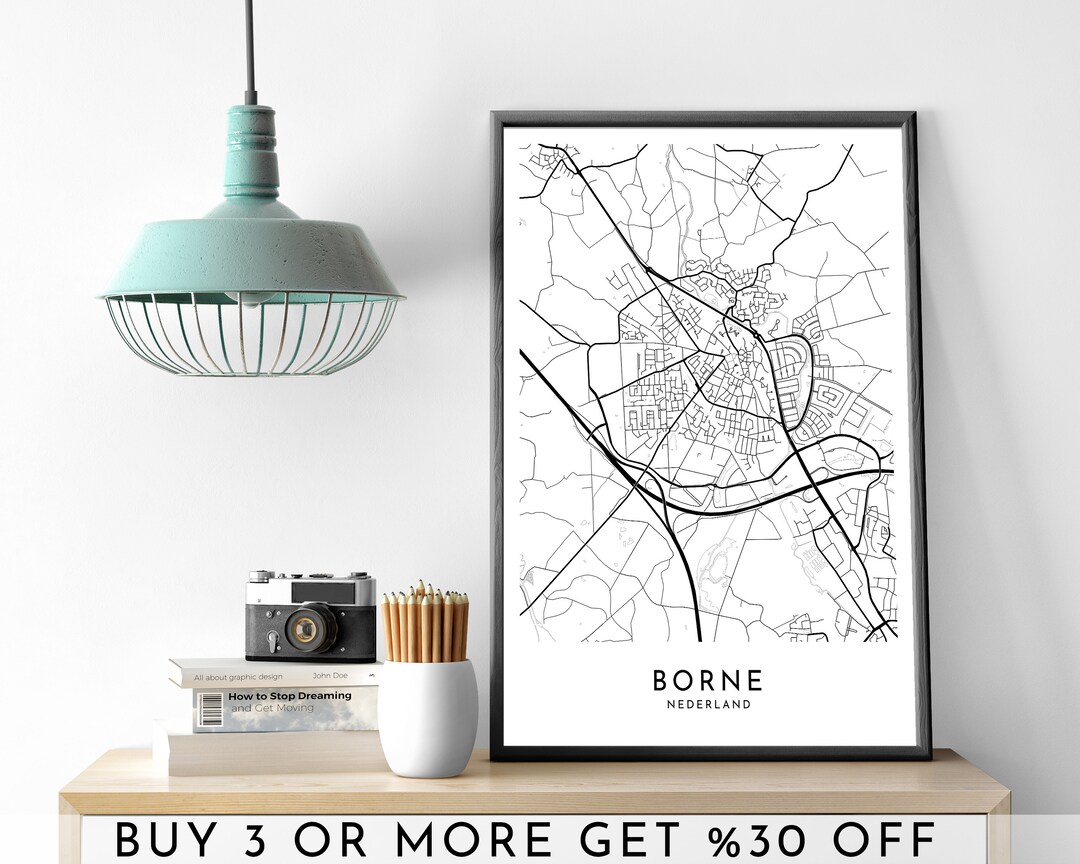 Borne Nederland City Map Print: Minimalist Black and White Poster ...