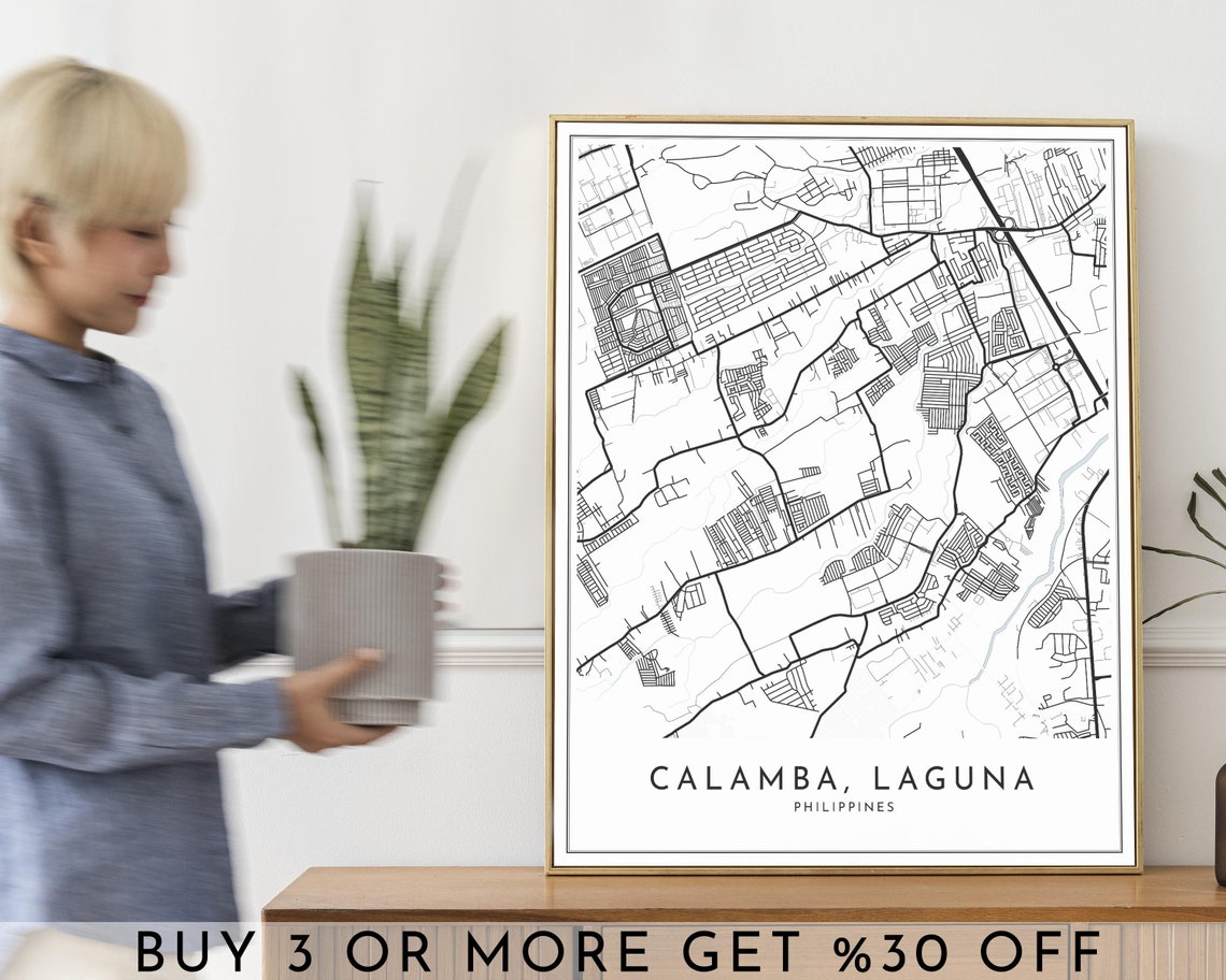 Calamba-laguna City Map Art: Modern Black and White Print (digital File ...