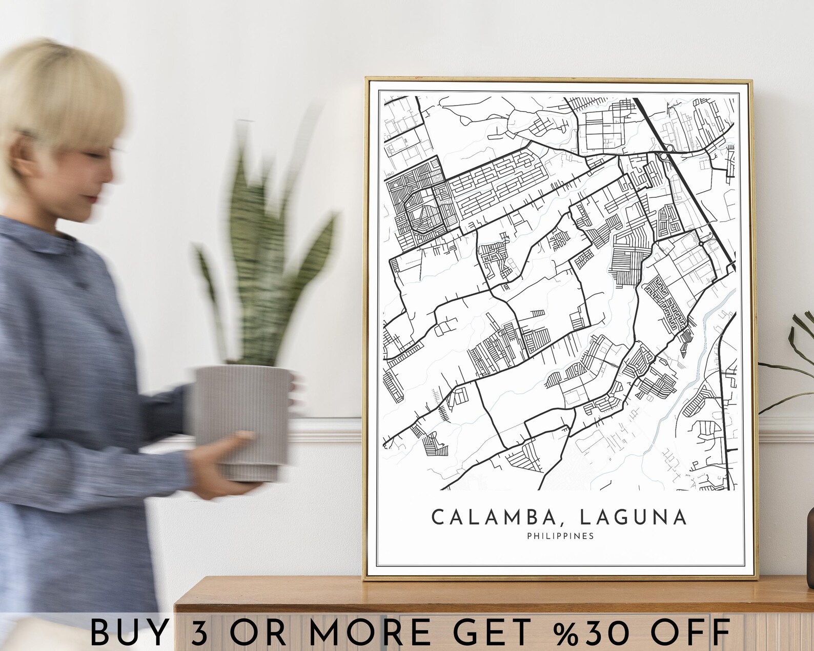 Calamba-laguna City Map Art: Modern Black and White Print (digital File ...