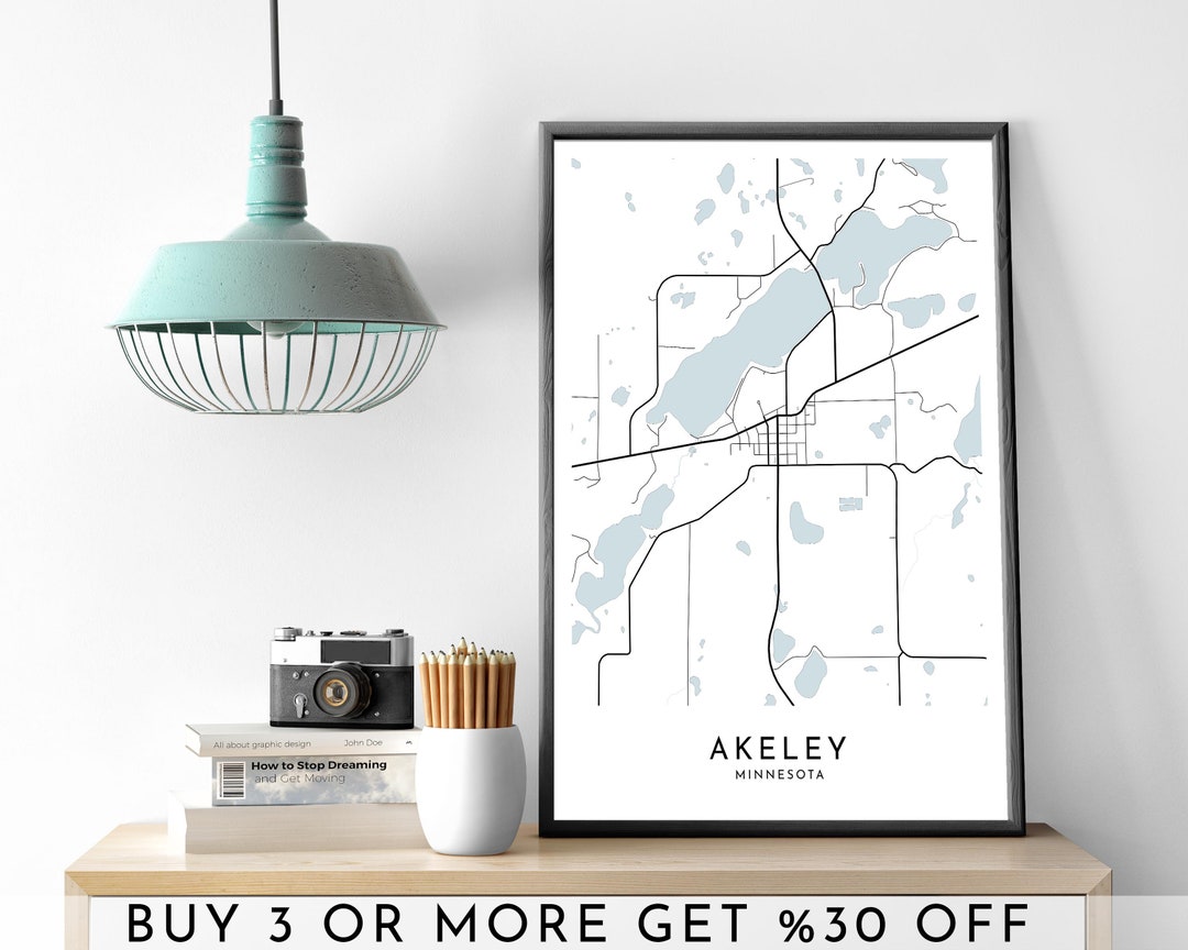 AKELEY City Map PRINTABLE Black and White Wall Art Poster Modern ...