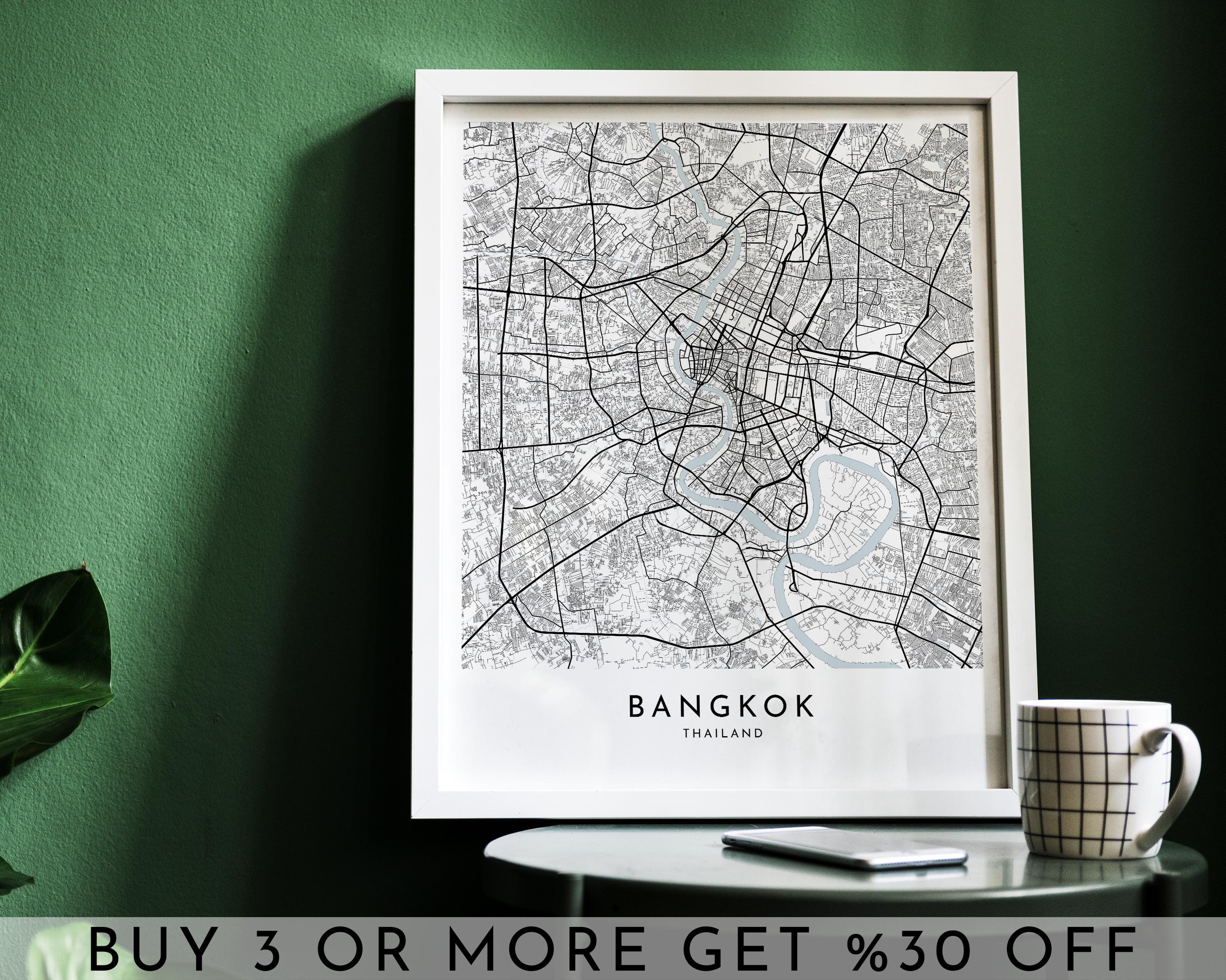 BANGKOK City Map PRINTABLE Black and White Wall Art Poster - Etsy