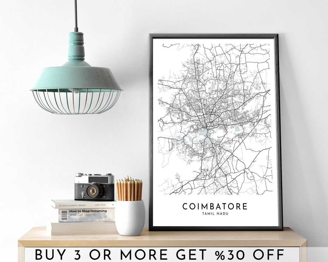 COIMBATORE City Map PRINTABLE Black and White Wall Art Poster Modern ...