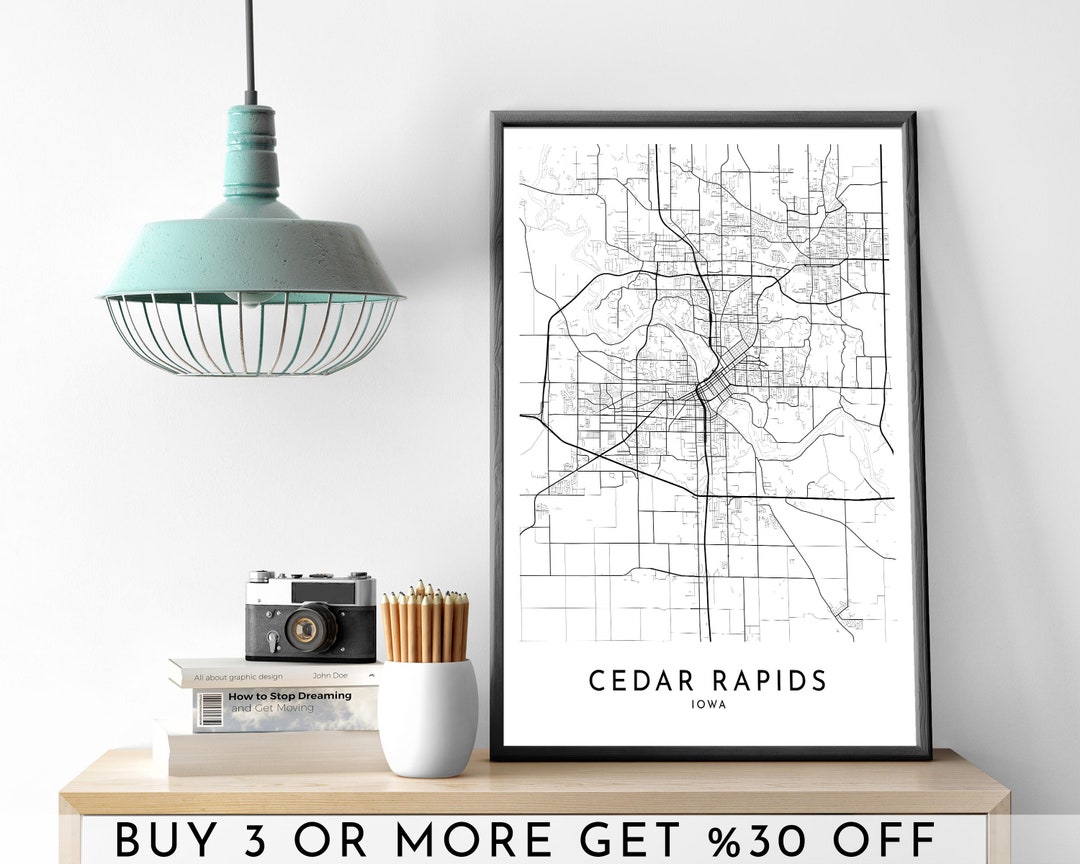 CEDAR RAPIDS City Map PRINTABLE Black and White Wall Art Poster Modern ...