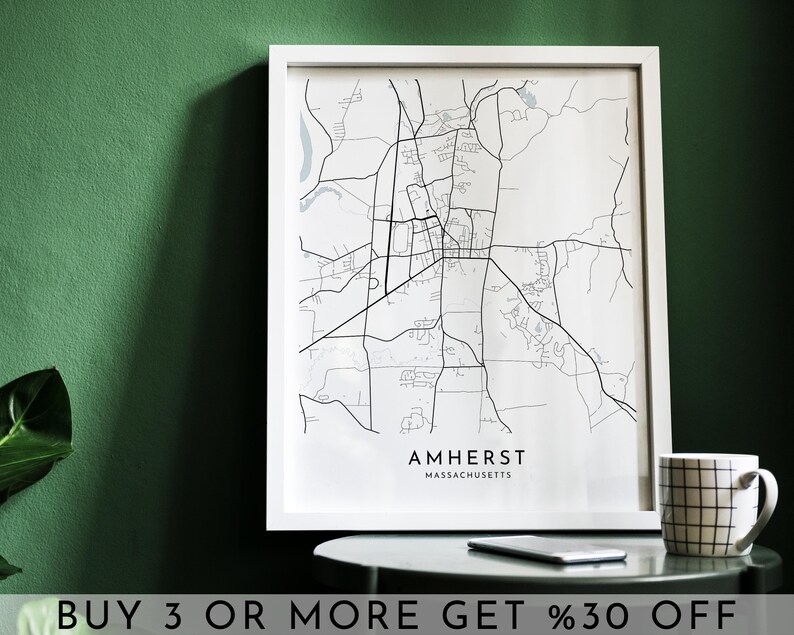 AMHERST City Map PRINTABLE Black and White Wall Art Poster - Etsy