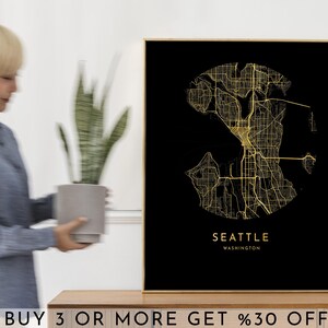 SEATTLE City Map PRINTABLE Gold Foil Circle Wall Art Poster Modern ...