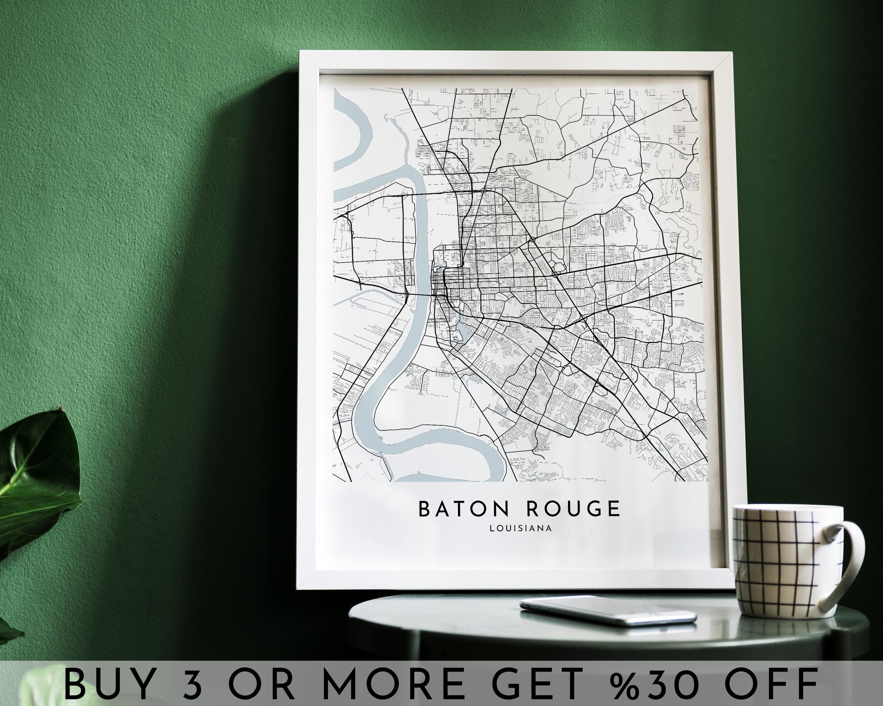 BATON ROUGE City Map PRINTABLE Black and White Wall Art Poster - Etsy