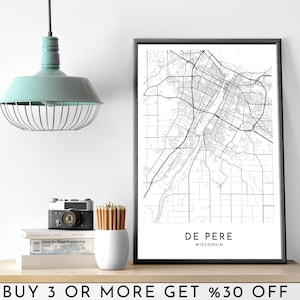 DE PERE City Map PRINTABLE Black and White Wall Art Poster Modern ...