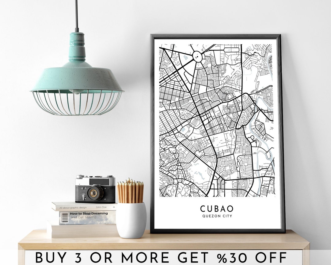 CUBAO City Map PRINTABLE Black and White Wall Art Poster Modern ...