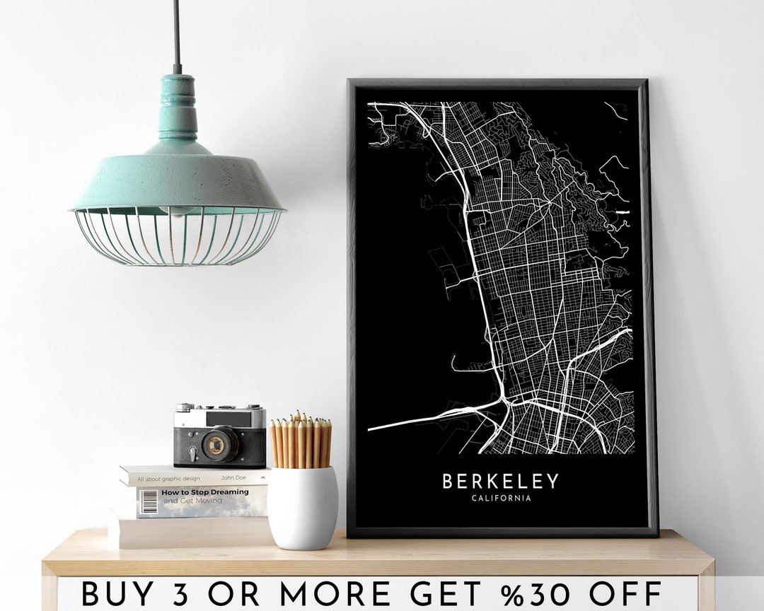 BERKELEY City Map PRINTABLE Black and White Dark Map Wall Art Poster ...