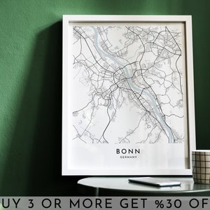 BONN City Map PRINTABLE Black and White Wall Art Poster Modern - Etsy