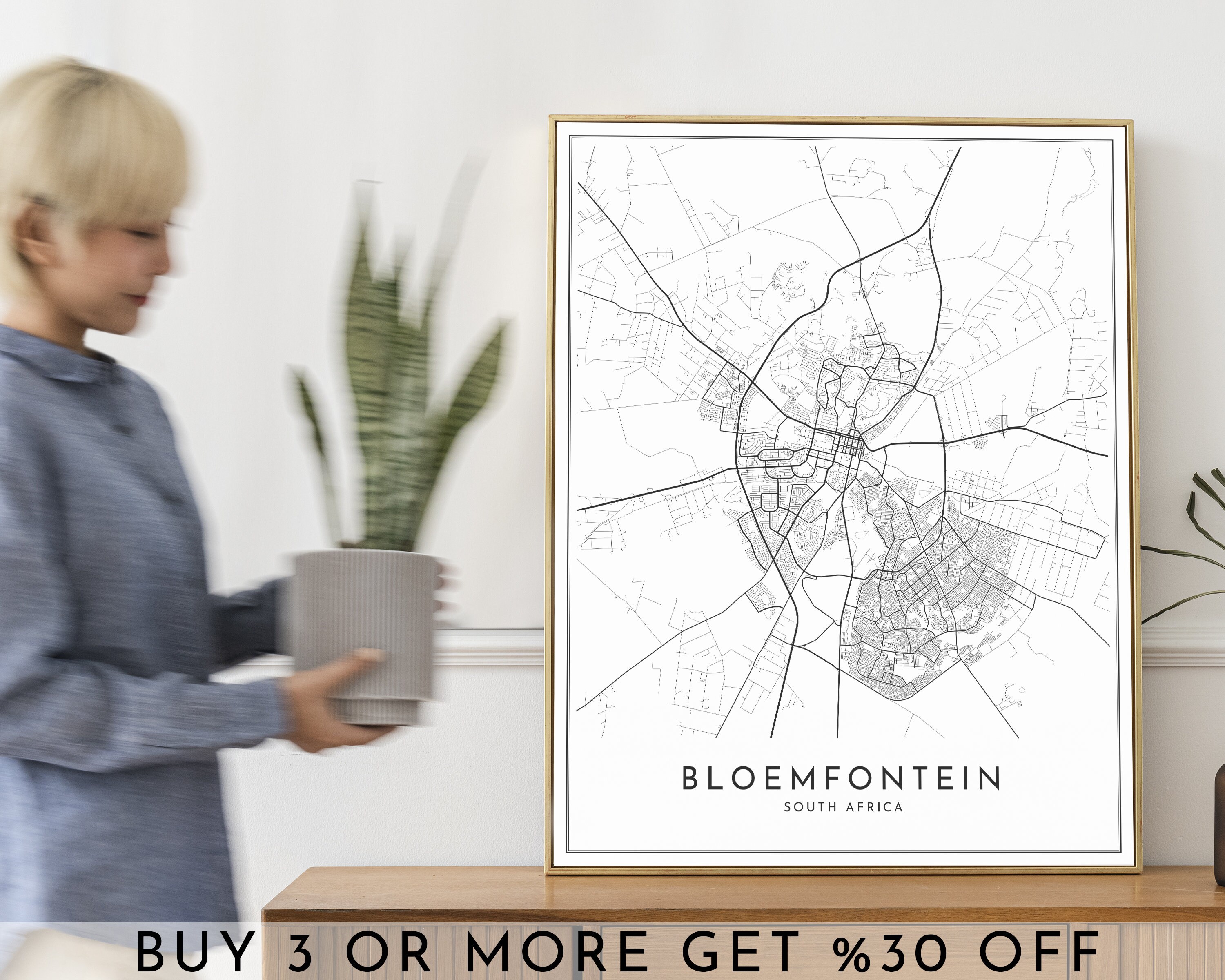 BLOEMFONTEIN City Map PRINTABLE Black and White Wall Art - Etsy