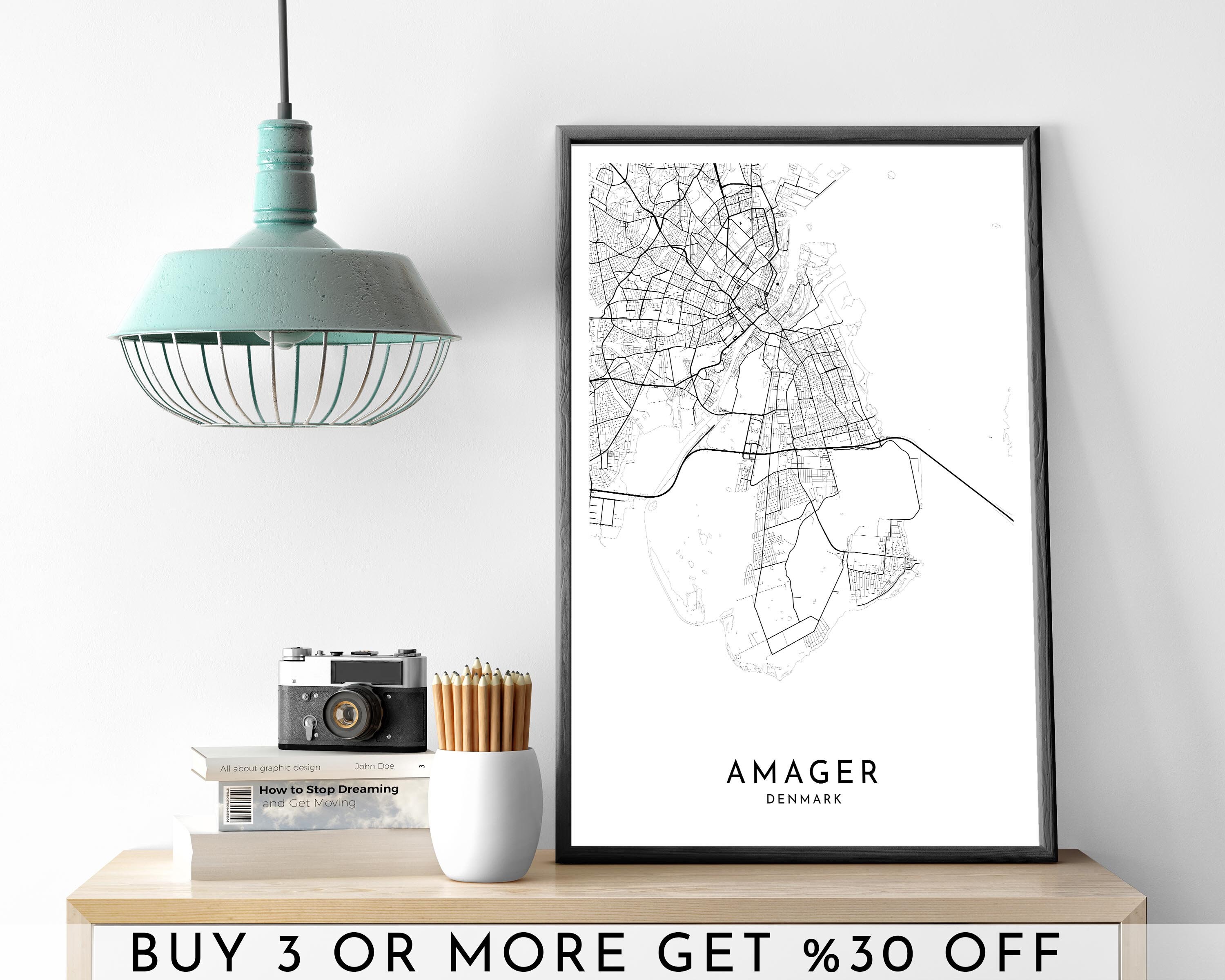 AMAGER City Map PRINTABLE Black and White Wall Art Poster - Etsy