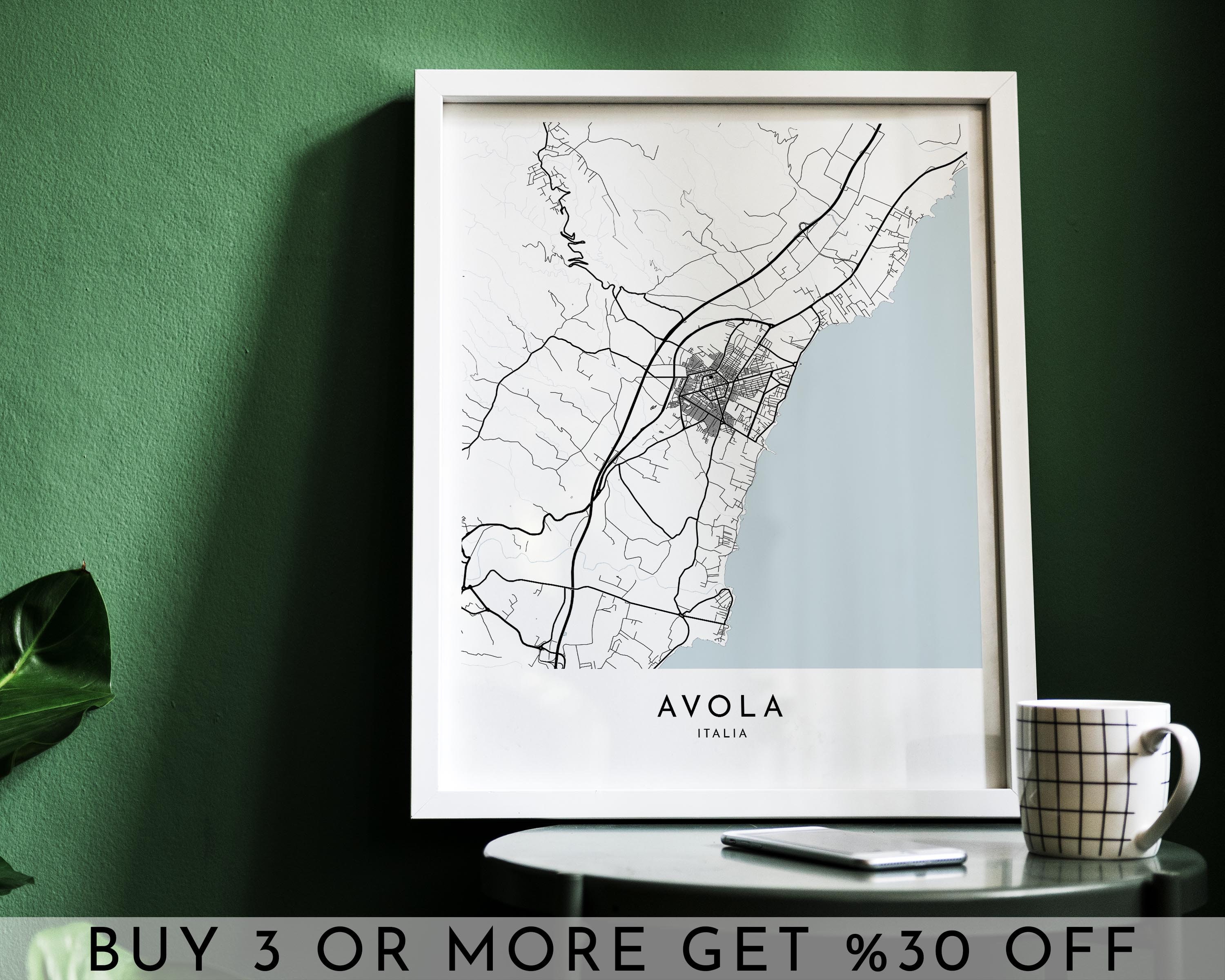 AVOLA City Map PRINTABLE Black and White Wall Art Poster - Etsy