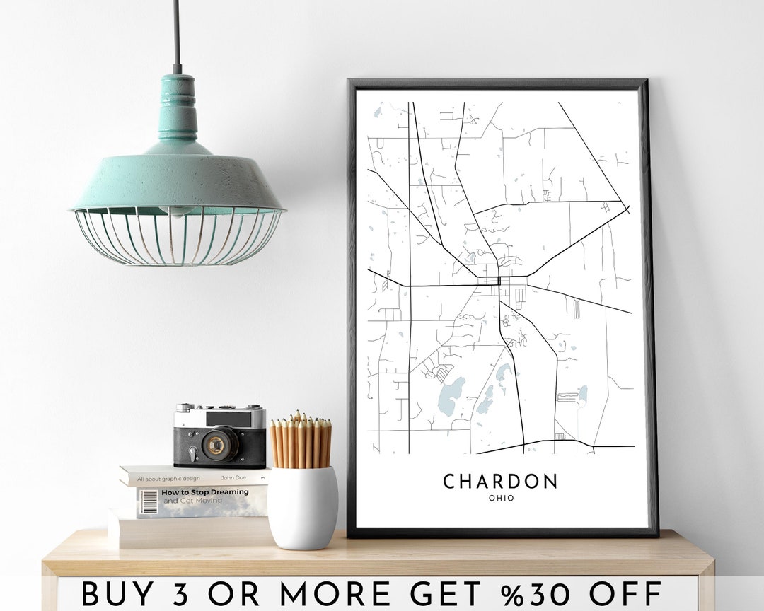 CHARDON City Map PRINTABLE Black and White Wall Art Poster Modern ...