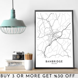 BANBRIDGE City Map PRINTABLE Black and White Wall Art Poster Modern ...