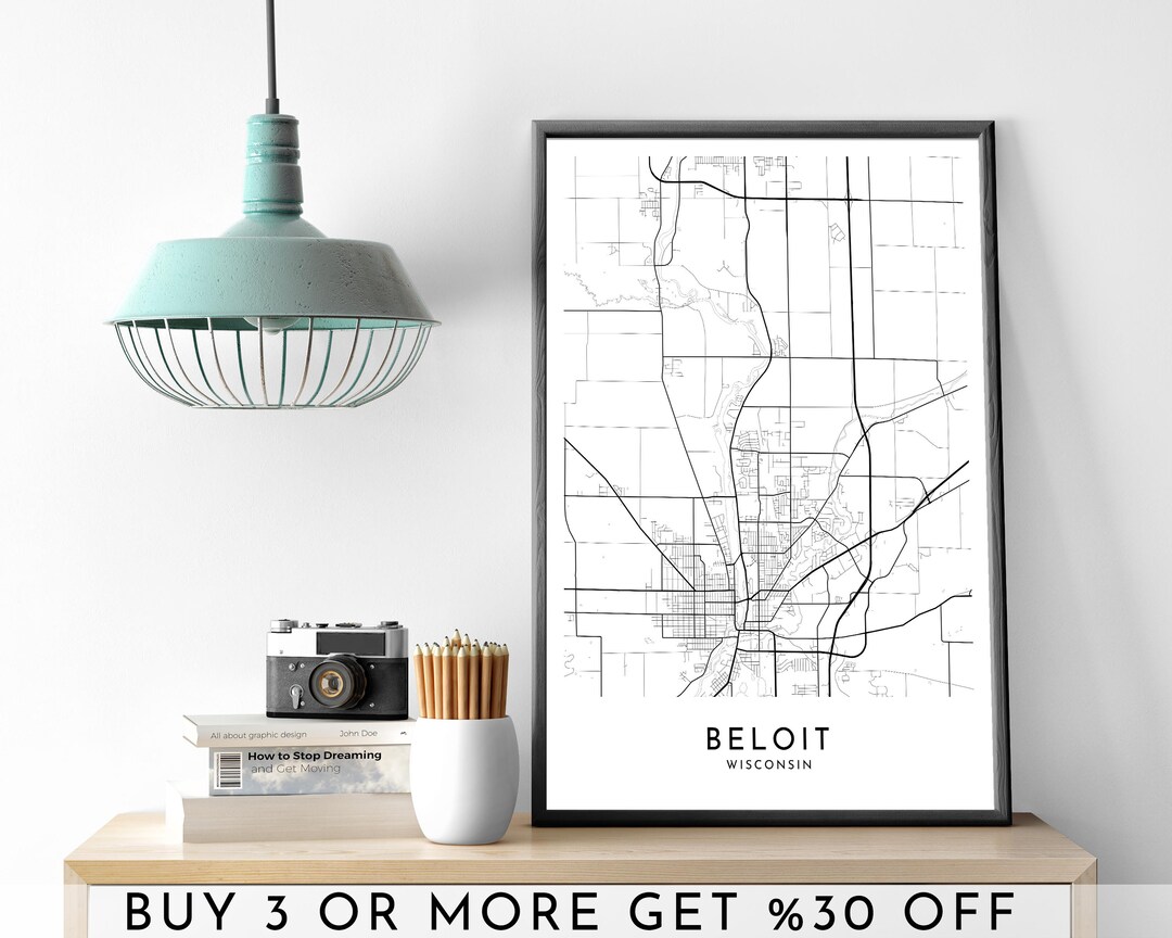 BELOIT City Map PRINTABLE Black and White Wall Art Poster Modern ...