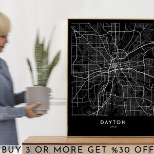 DAYTON City Map PRINTABLE Black and White Dark Map Wall Art Poster ...