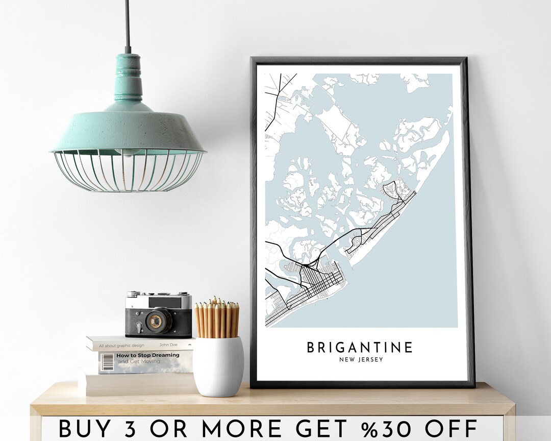 BRIGANTINE City Map PRINTABLE Black and White Wall Art Poster Modern ...