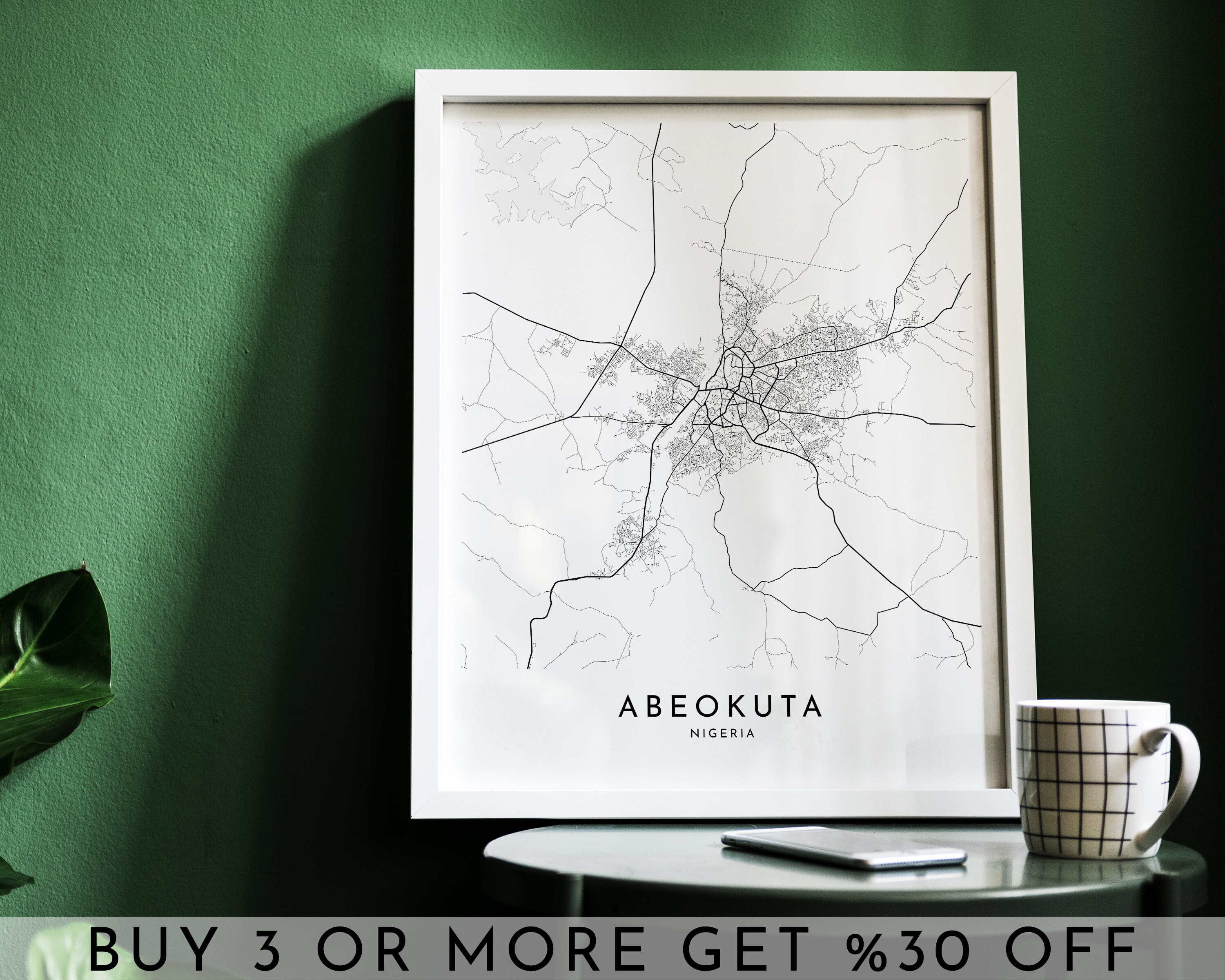 ABEOKUTA City Map PRINTABLE Black and White Wall Art Poster - Etsy