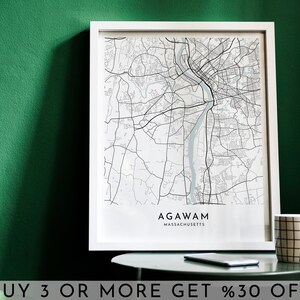 AGAWAM City Map PRINTABLE Black and White Wall Art Poster Modern ...