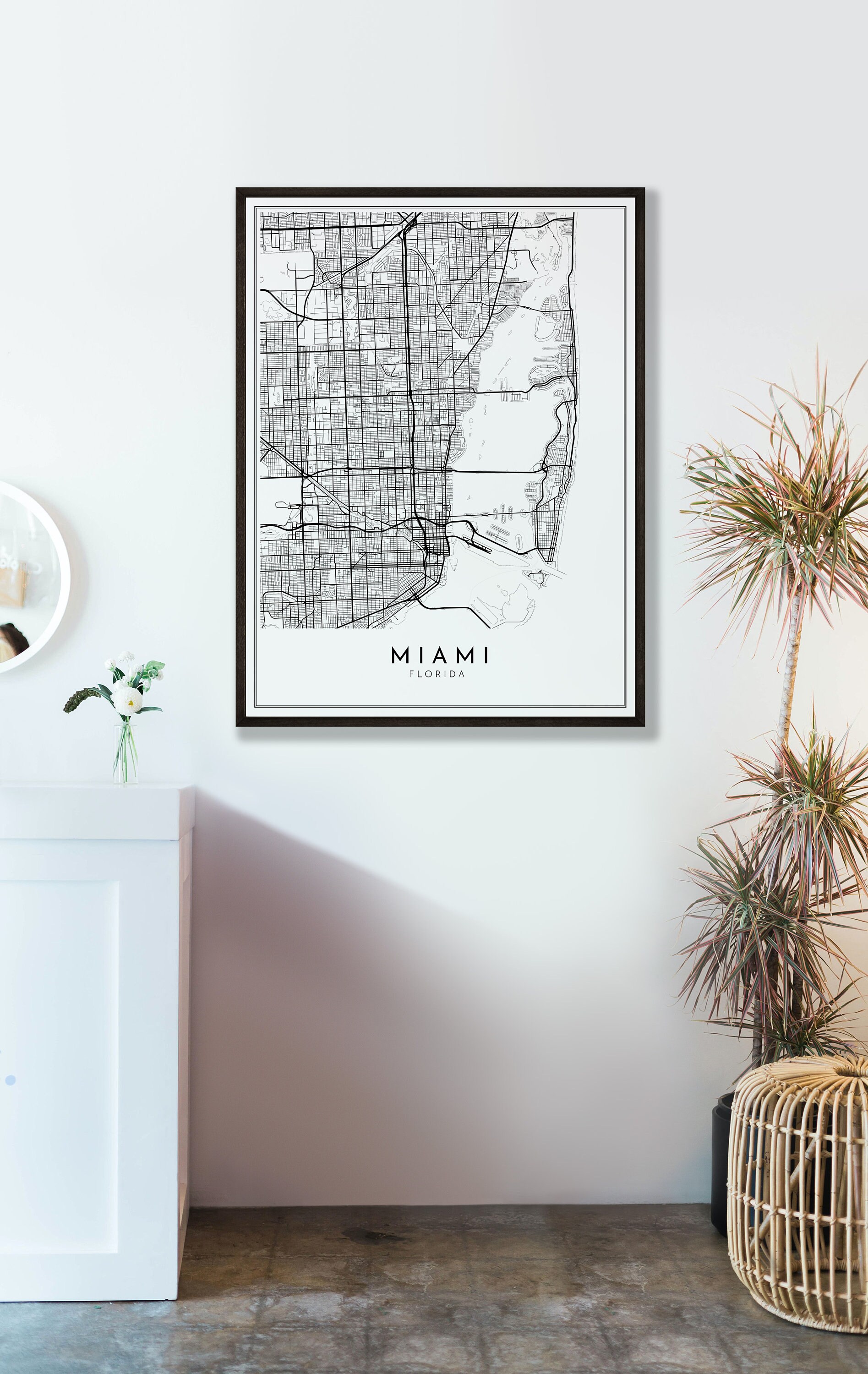 MIAMI City Map PRINTABLE Black and White Wall Art Poster - Etsy