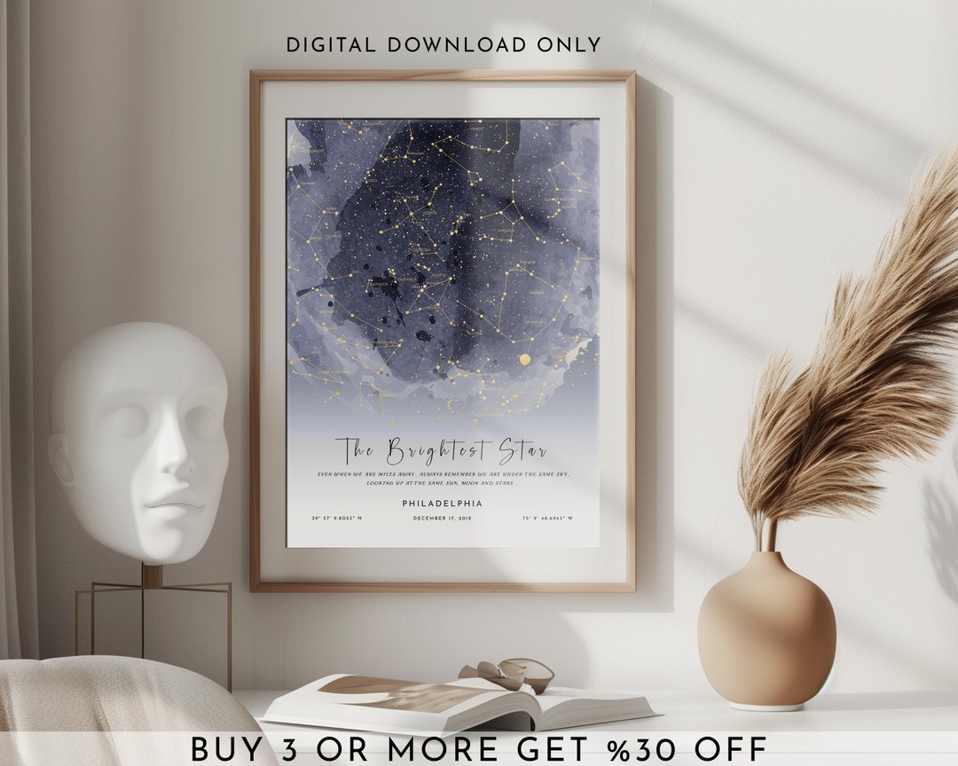 Custom Star Map Print - Star Map by Date, Night We Met Anniversary Gift ...