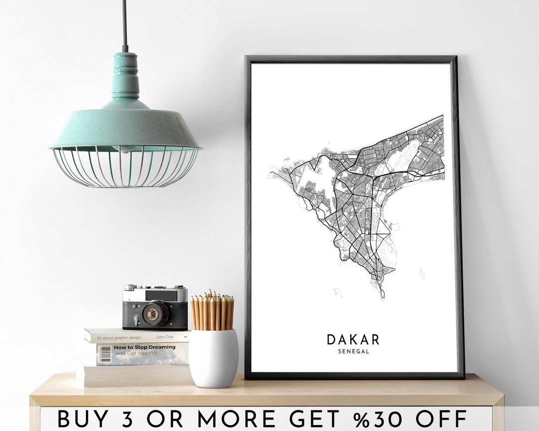 DAKAR City Map PRINTABLE Black and White Wall Art Poster Modern ...