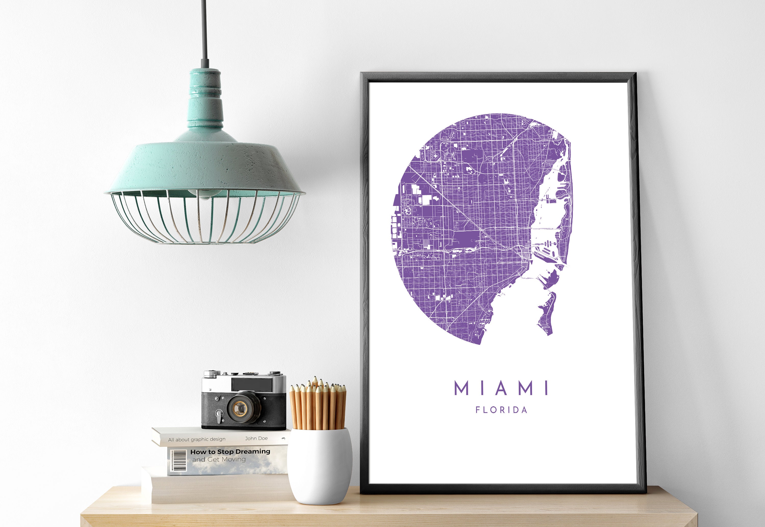 MIAMI City Map PRINTABLE Color Circle Wall Art Poster Modern | Etsy