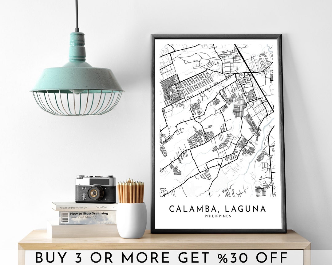 CALAMBA-LAGUNA City Map PRINTABLE Black and White Wall Art Poster ...