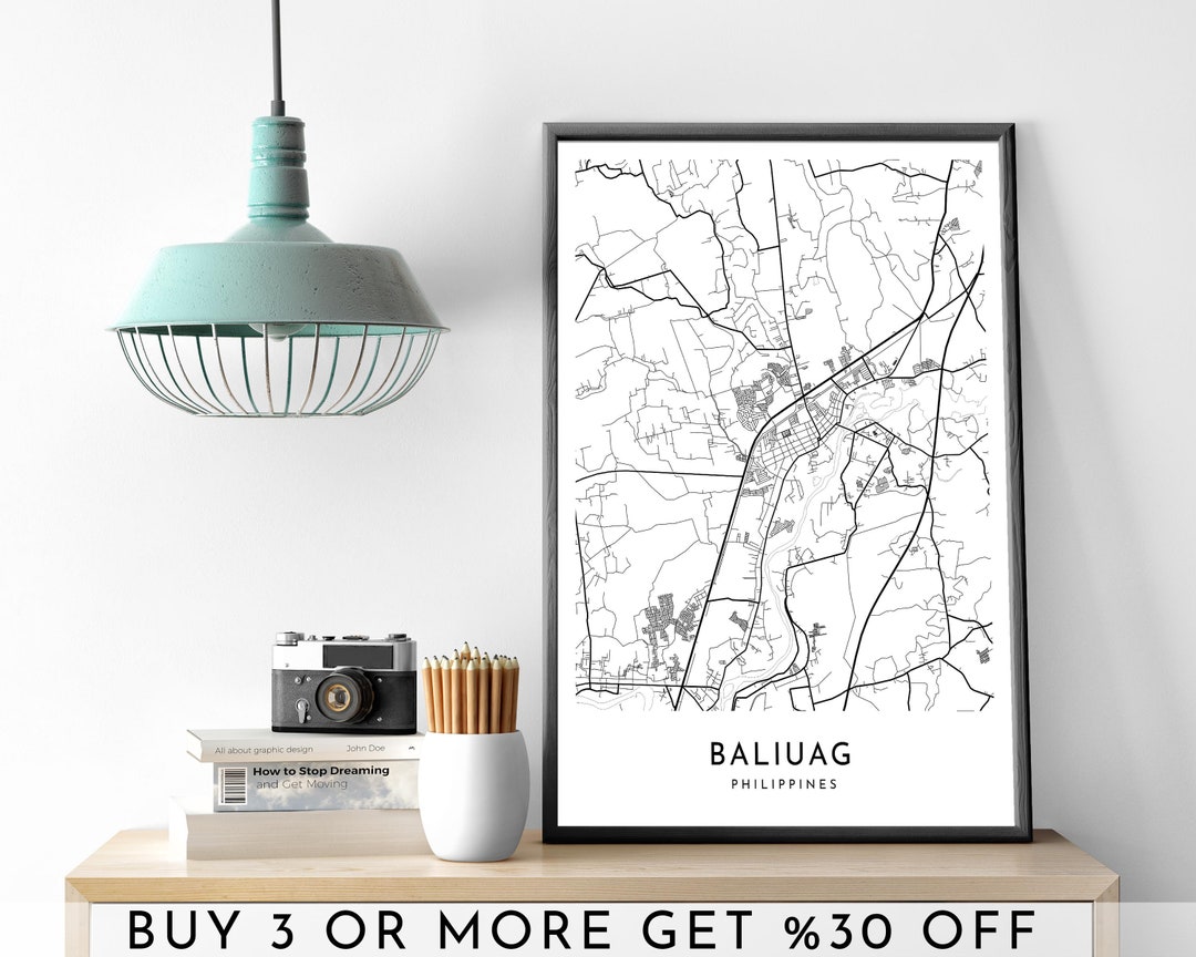BALIUAG Philippines Map Art: Modern Black and White Print (digital File ...