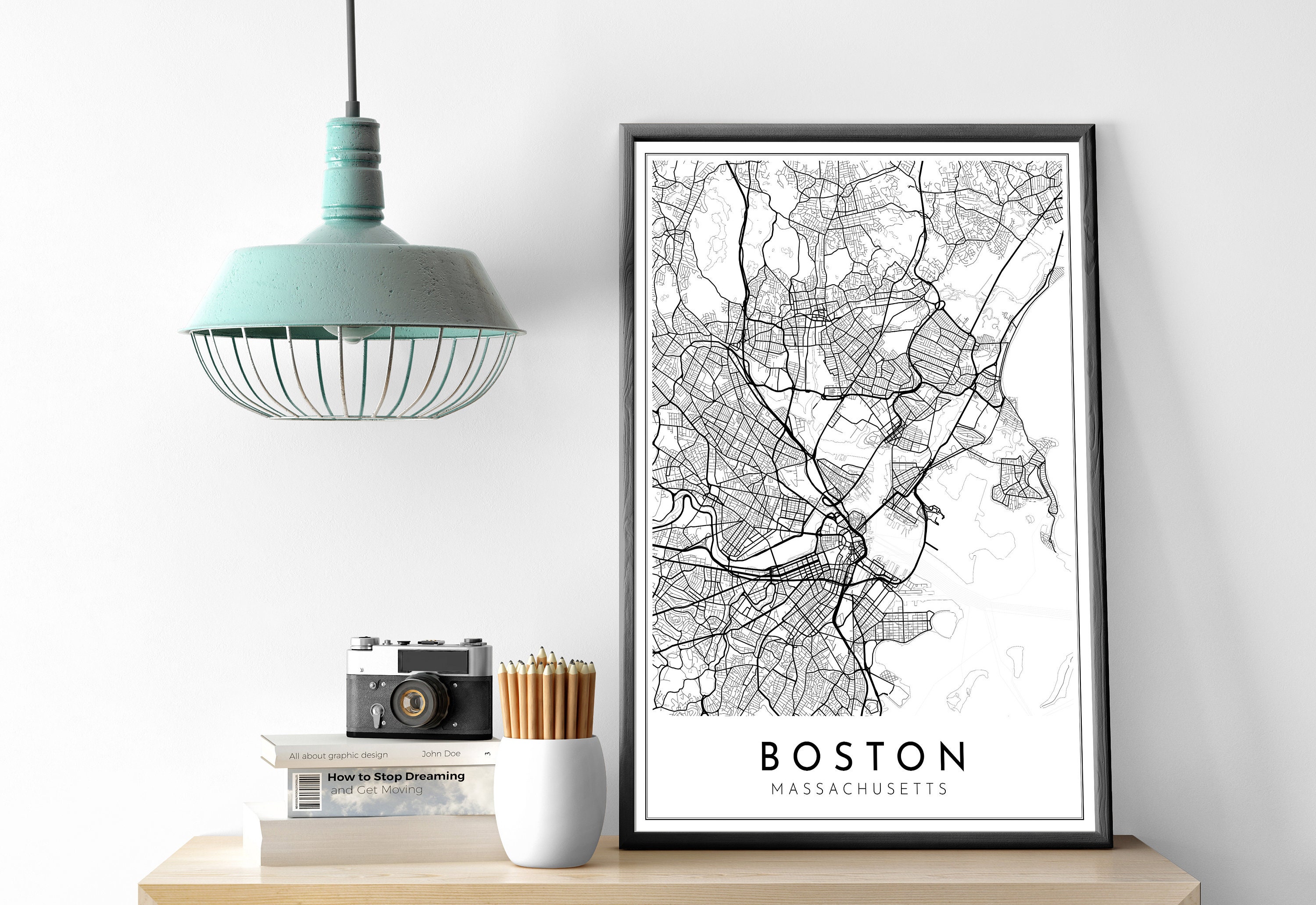 BOSTON City Map PRINTABLE Black and White Wall Art Poster | Etsy
