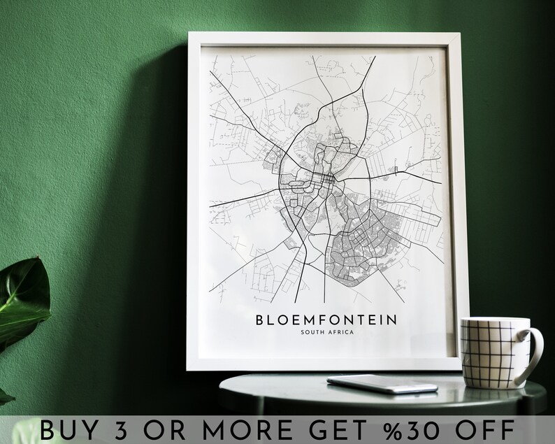 BLOEMFONTEIN City Map PRINTABLE Black and White Wall Art - Etsy