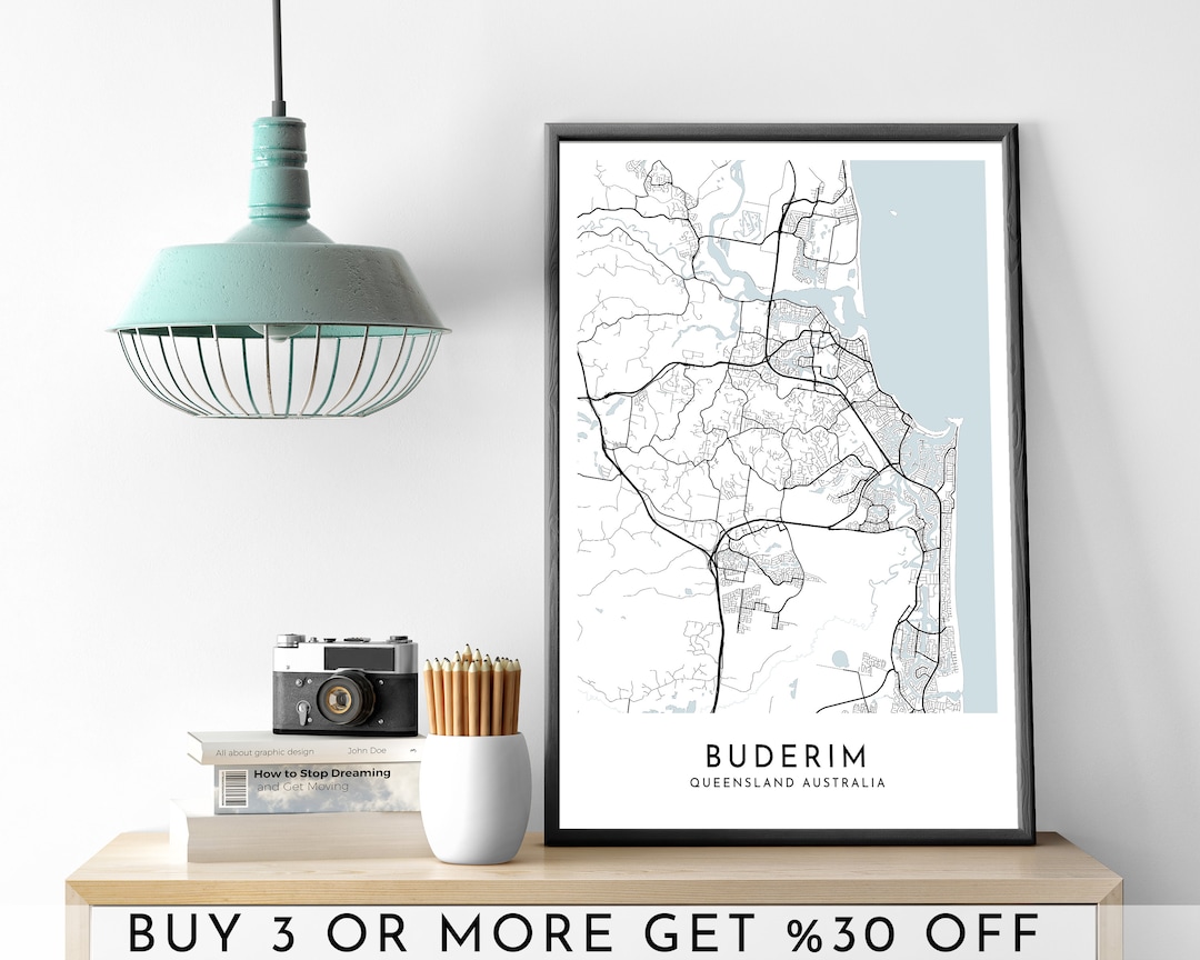 BUDERIM City Map PRINTABLE Black and White Wall Art Poster Modern ...