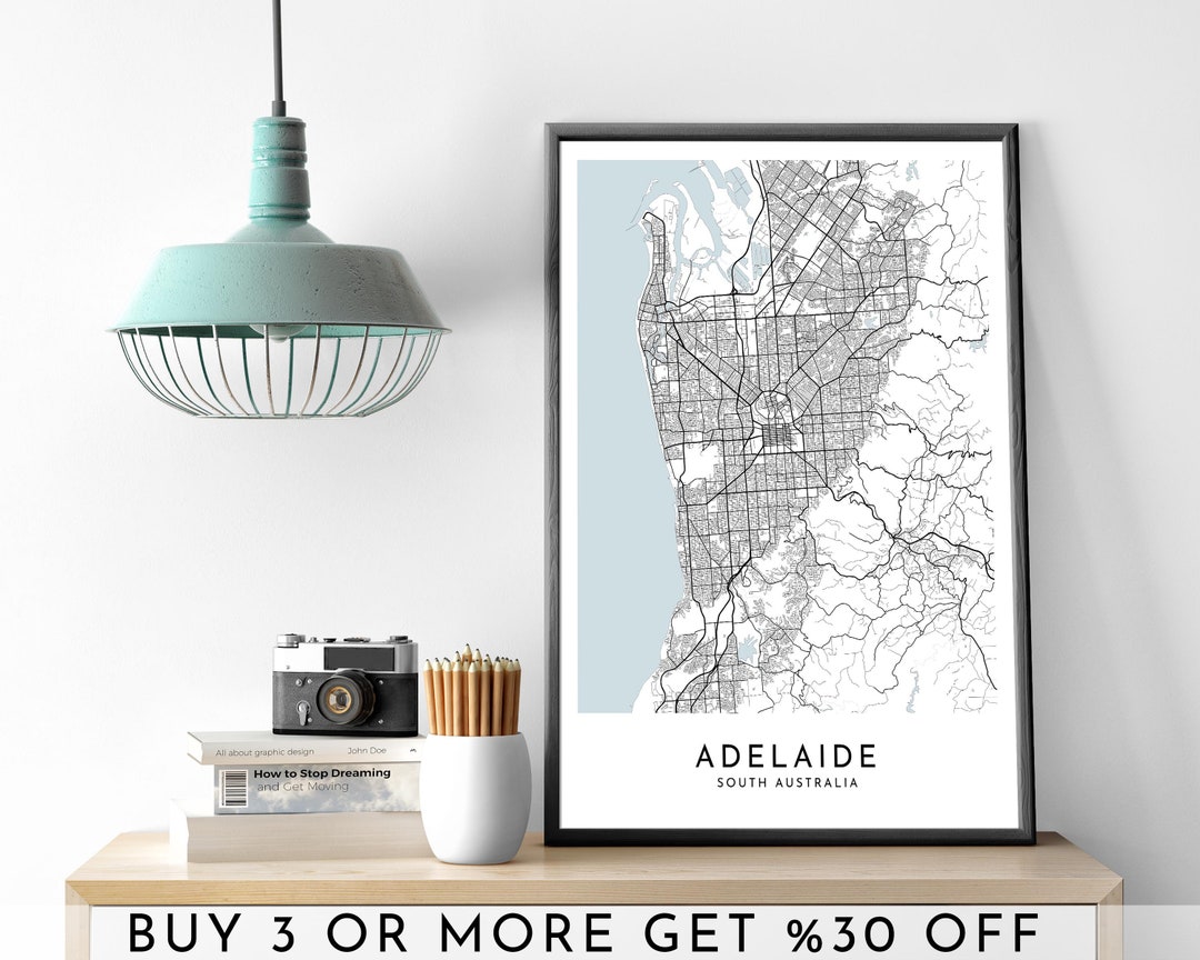 ADELAIDE City Map PRINTABLE Black and White Wall Art Poster Modern ...