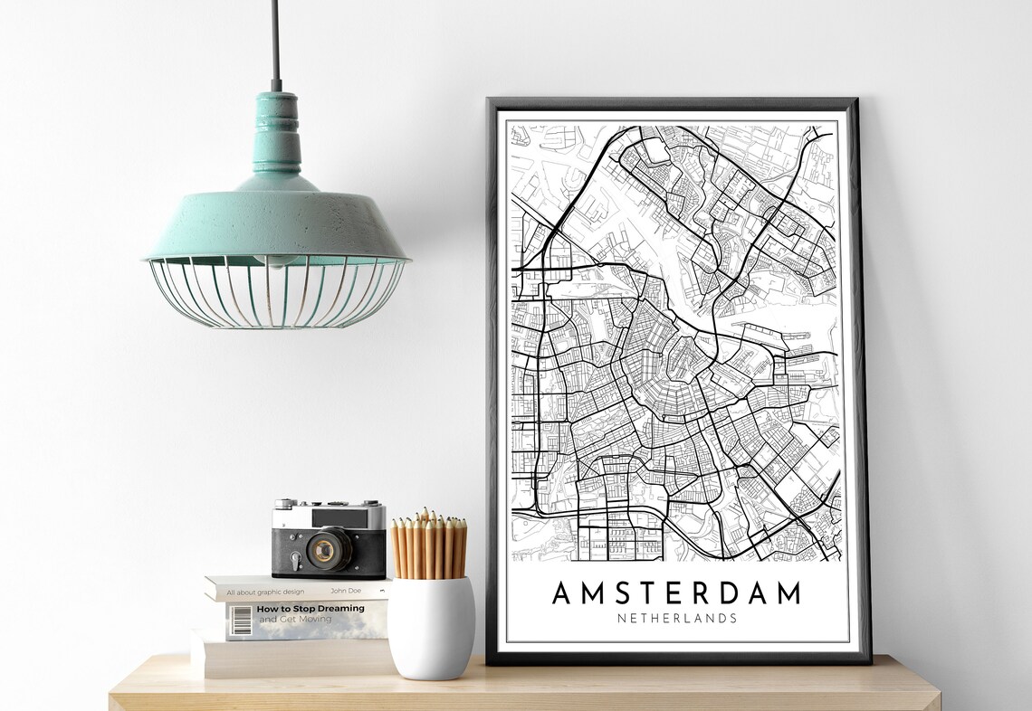 AMSTERDAM City Map PRINTABLE Black and White Wall Art Poster | Etsy
