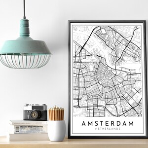 AMSTERDAM City Map PRINTABLE Black and White Wall Art Poster - Etsy