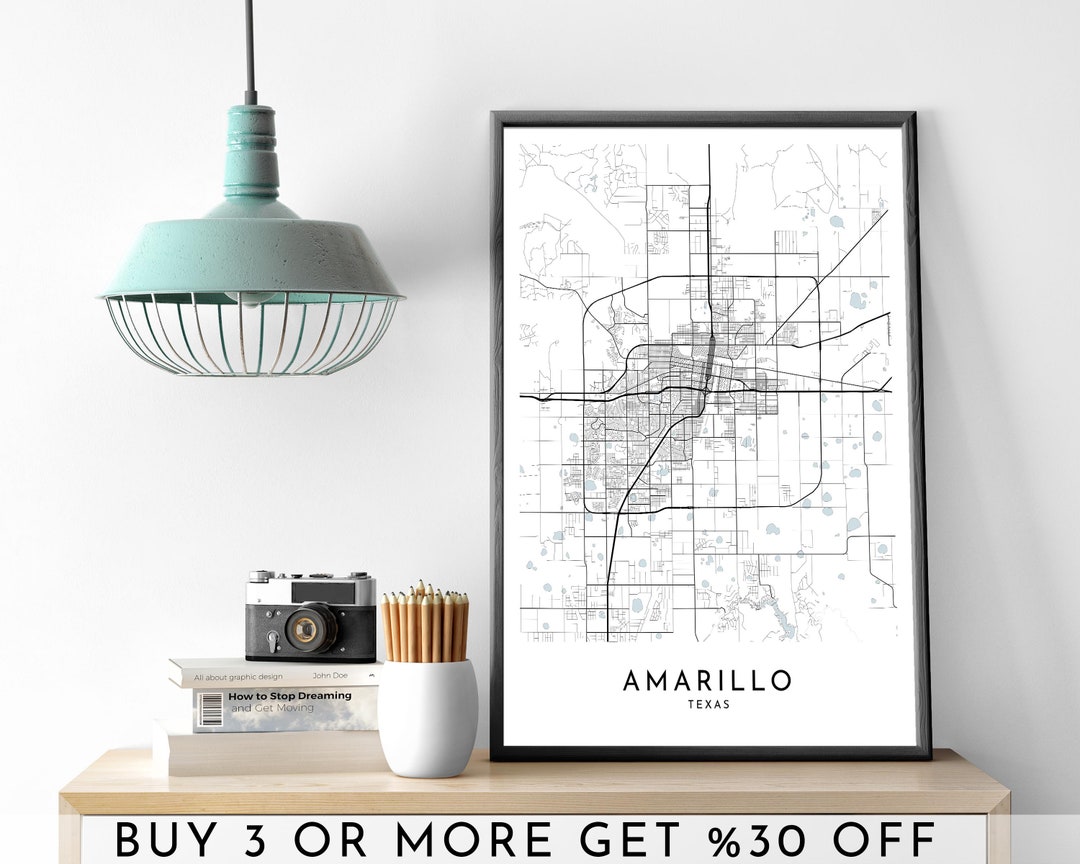 AMARILLO City Map PRINTABLE Black and White Wall Art Poster Modern ...