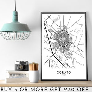 Corato Italy Map Art Print: Minimalist Black and White Poster (digital ...