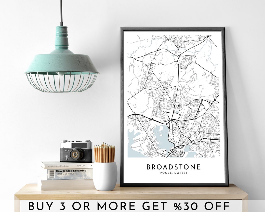 BROADSTONE-POOLE, Dorsert City Map PRINTABLE Black and White Wall Art ...