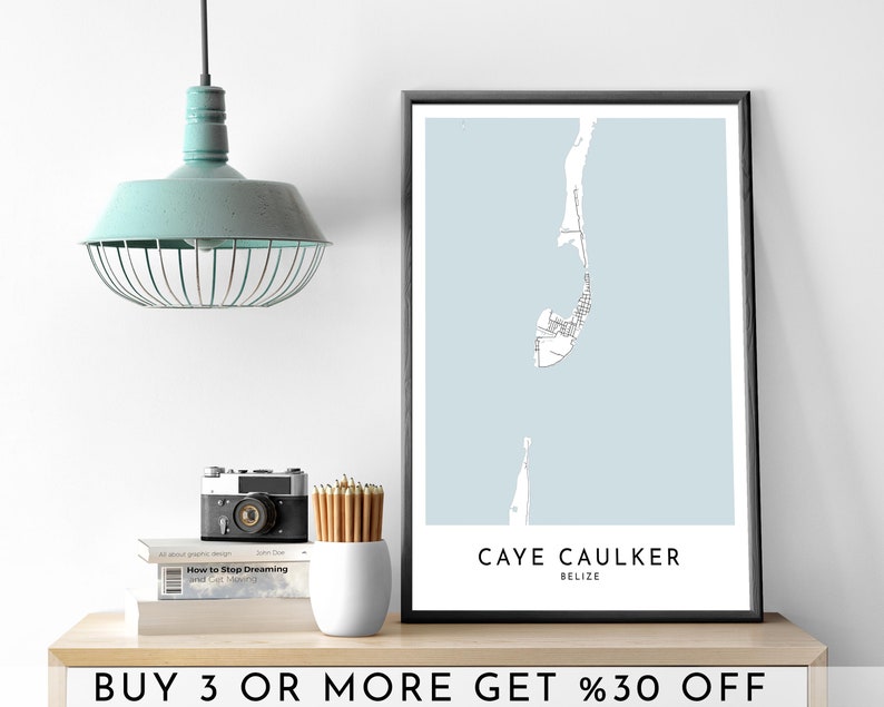 Caye Caulker Belize Map Art Print: Minimalist Black and White (digital ...